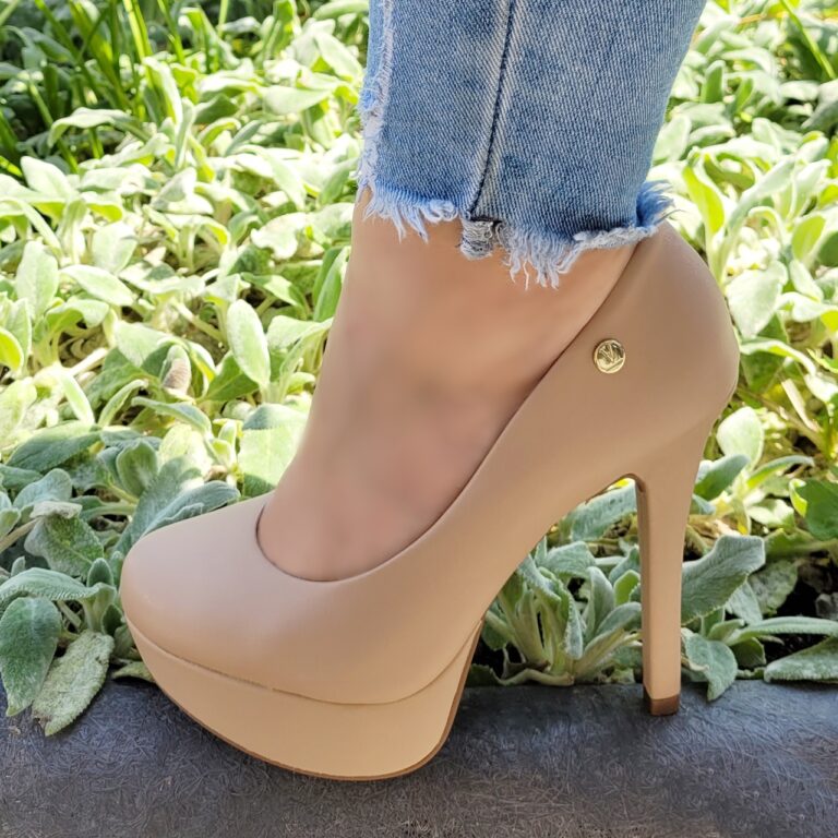 Beige pump met ronde neus | Beige pumps met hoge hakken